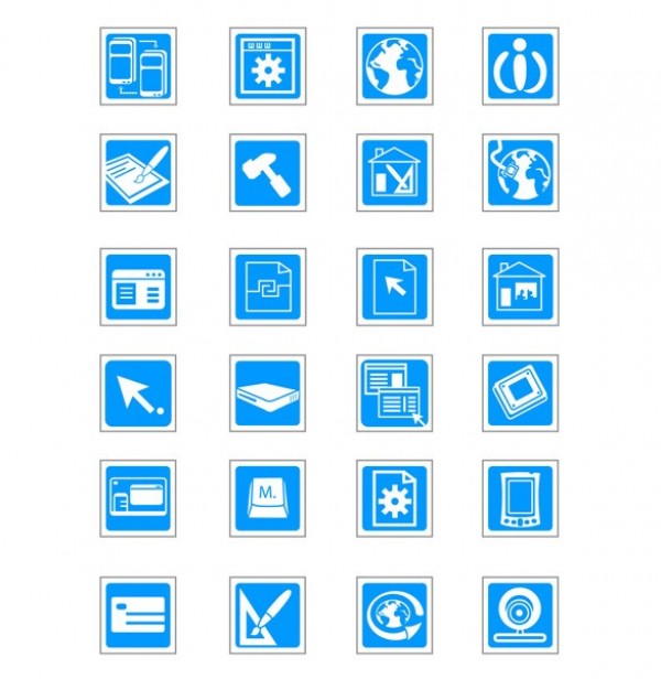 24 Blue Technology Square Web Vector Icons Set - WeLoveSoLo