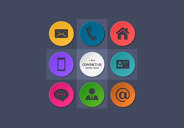 9 Round Flat Circle Contact Vector Icons Set - WeLoveSoLo