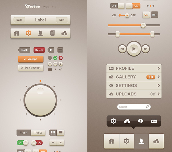 Coffee iPhone Control UI Elements Kit - WeLoveSoLo