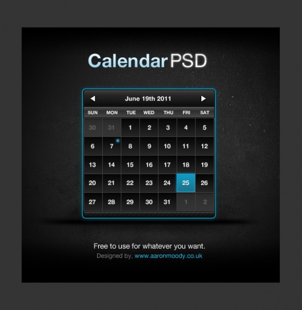 Dark UI Calendar PSD - WeLoveSoLo
