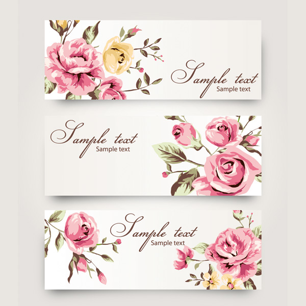 3 Elegant Floral Rose Vector Banners Set - WeLoveSoLo
