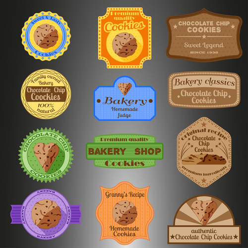 Chocolate chip cookies badges with labels vector set - WeLoveSoLo